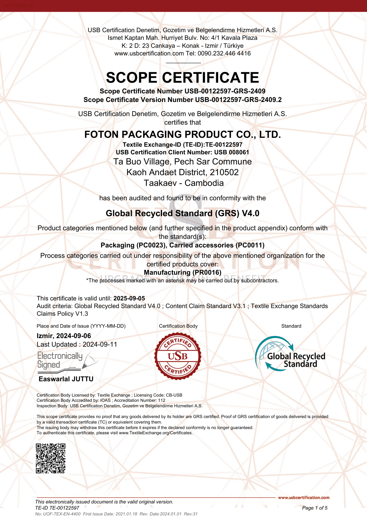 GRS-Foton Packaging - Cambodian Textile